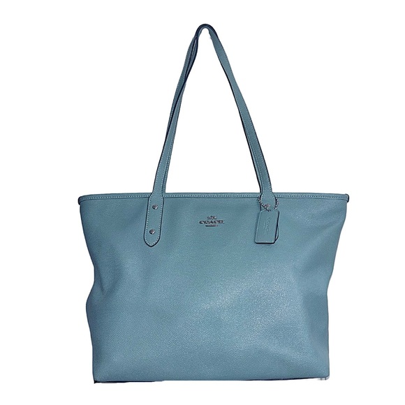 Coach | Bags | Coach Blue Pebbled Leather Tote | Poshmark